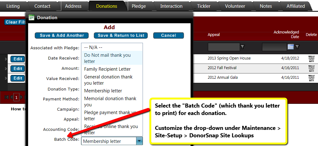 Batch Code - DonorSnap Support