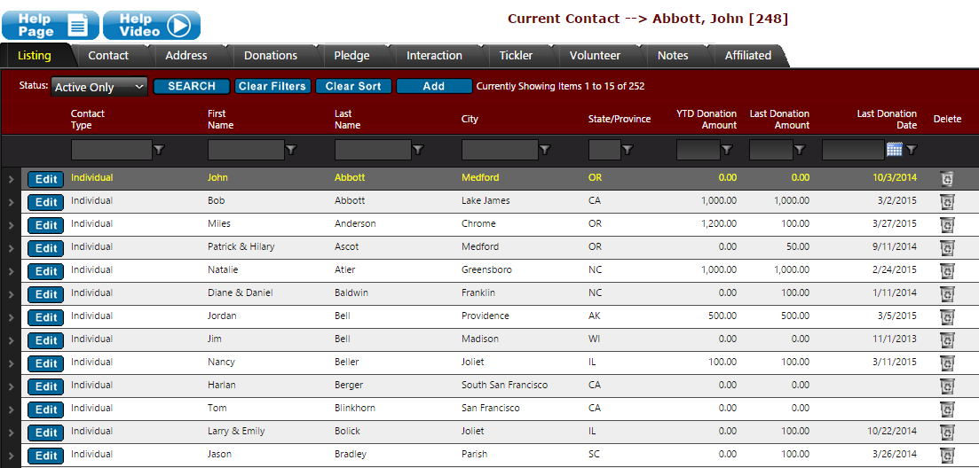 Contact Grid - DonorSnap Support