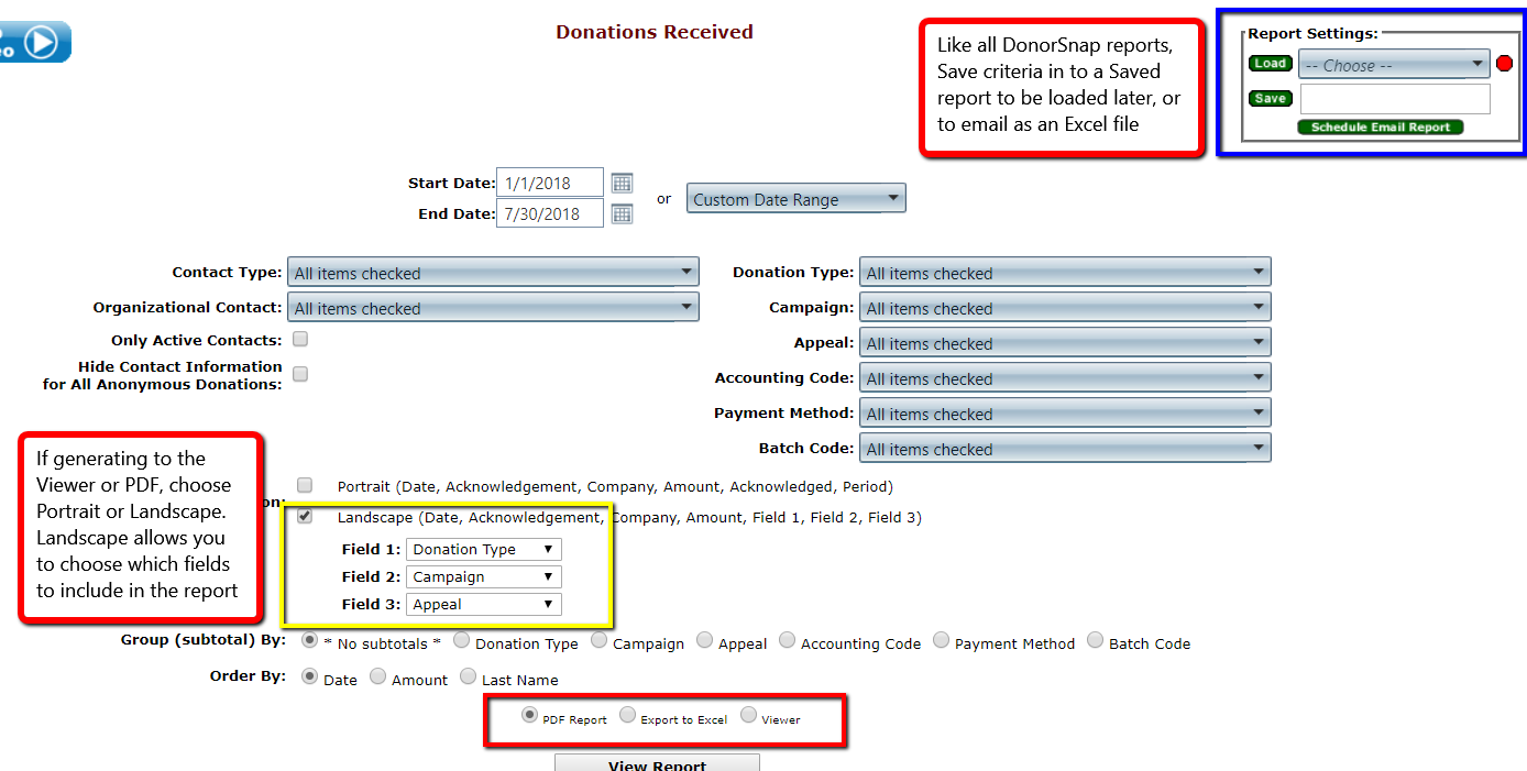 Donations Received Report - DonorSnap Support