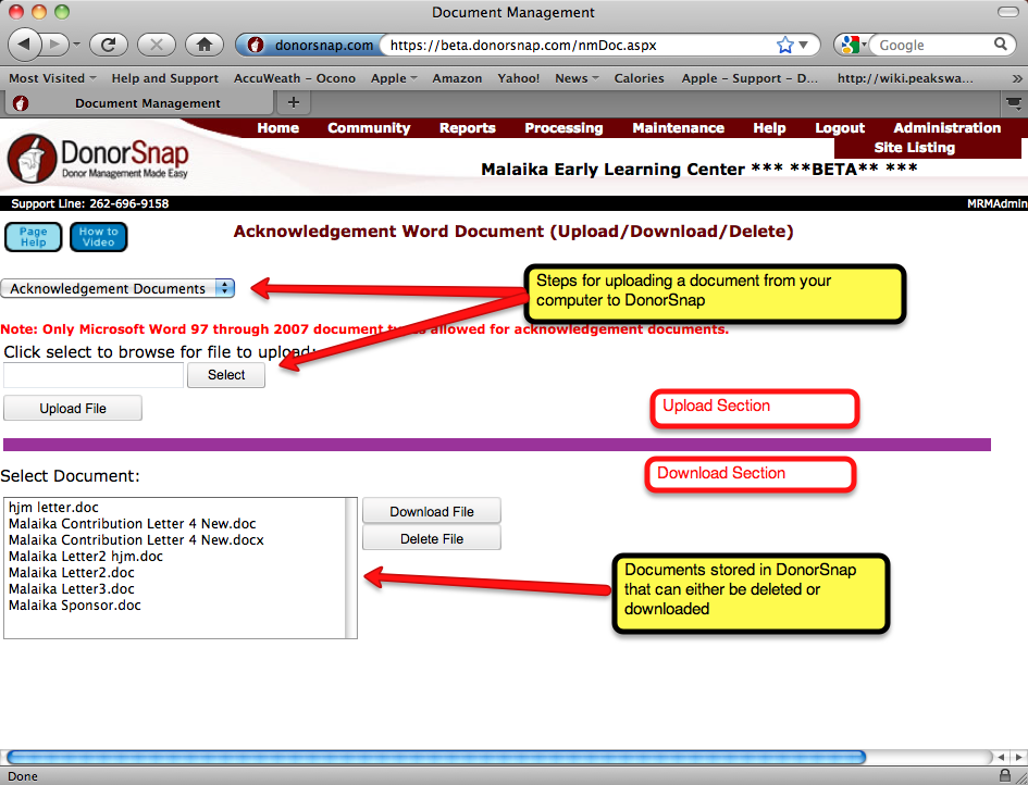 Upload and Manage Word Documents for Acknowledgements and DMP Batch Letters - DonorSnap Support