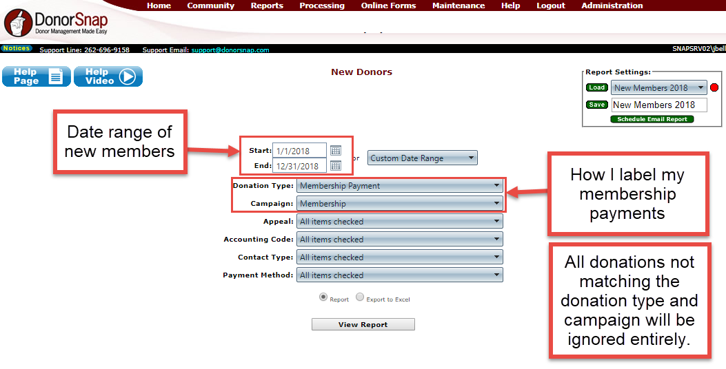 New Donors Report - DonorSnap Support